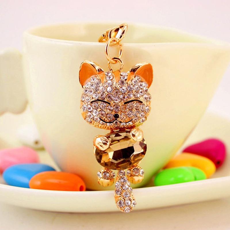 Buy Cat Keychain Gold Crystal Rhinestones Women Handbag Charm Key ...
