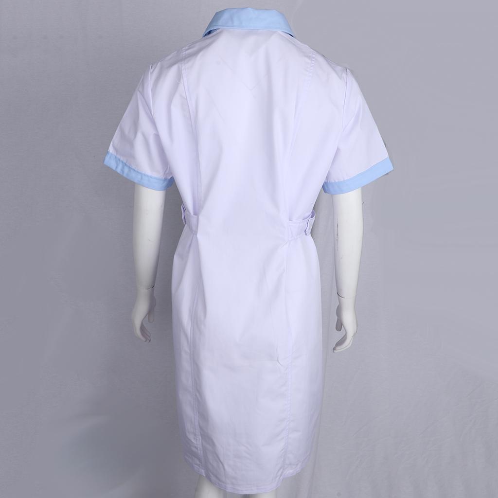 Buy Women Short Sleeve Lab Coat Medical Doctor Coat Nursing Full Length ...