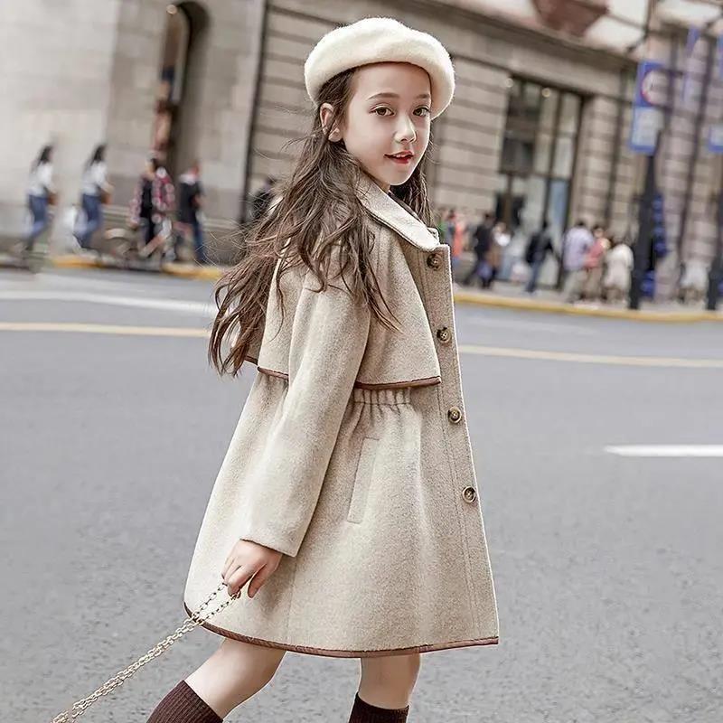Windjacke aus Wolle für Mädchen Mittellange Herbst- und Winterkleidung ...
