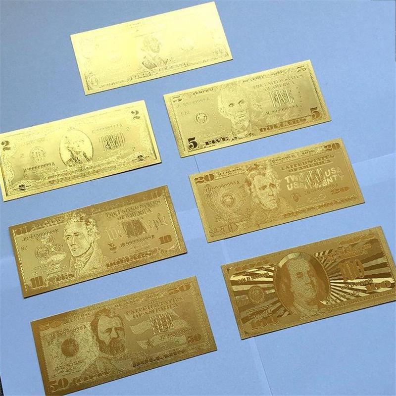 Buy 7pcs 24k Gold Commemorative Notes A Dollar Bills Double Currency ...