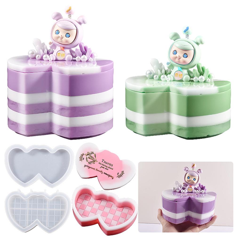 Cheap Heart Resin Box Molds with Lids 3D Jar Silicone Mold Trinket ...