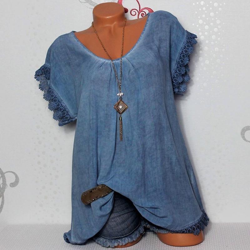 Backless Loose Shirt Plus Size Ladies Hollow Out Tops Casual Short ...