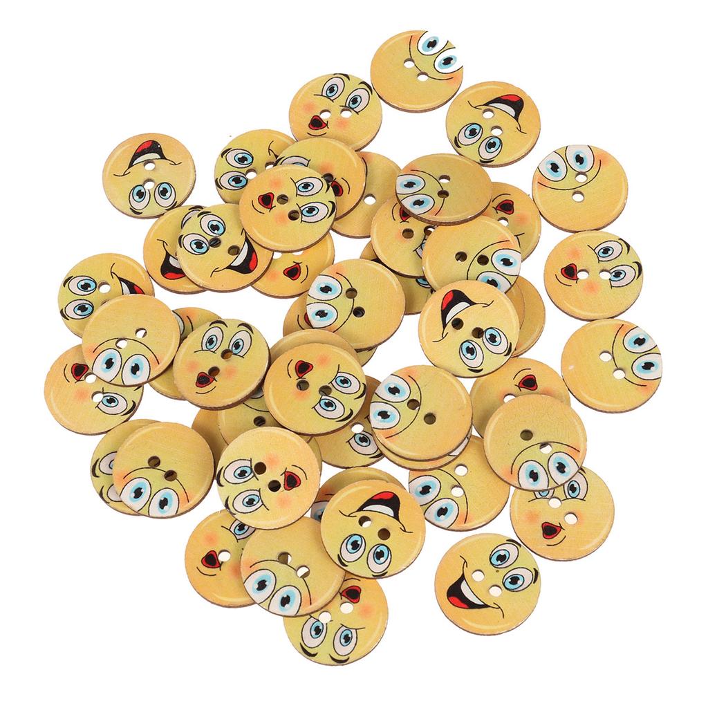 Buy 50Pcs Fasteners DIY Handmade Expression Pattern Wooden Buttons ...