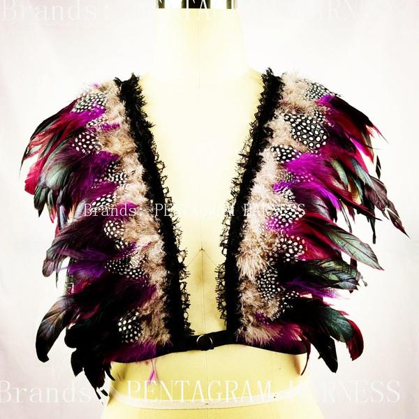 Buy Tops Feather Epaulet Angel Wing Feather Bondage Clothes Harness ...