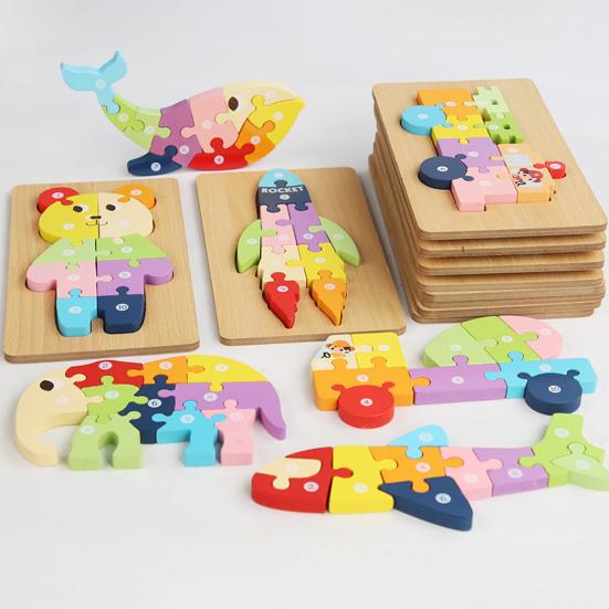 Cheap Block Puzzle Wooden Kids Toddler Puzzles Number Puzzle Smooth ...