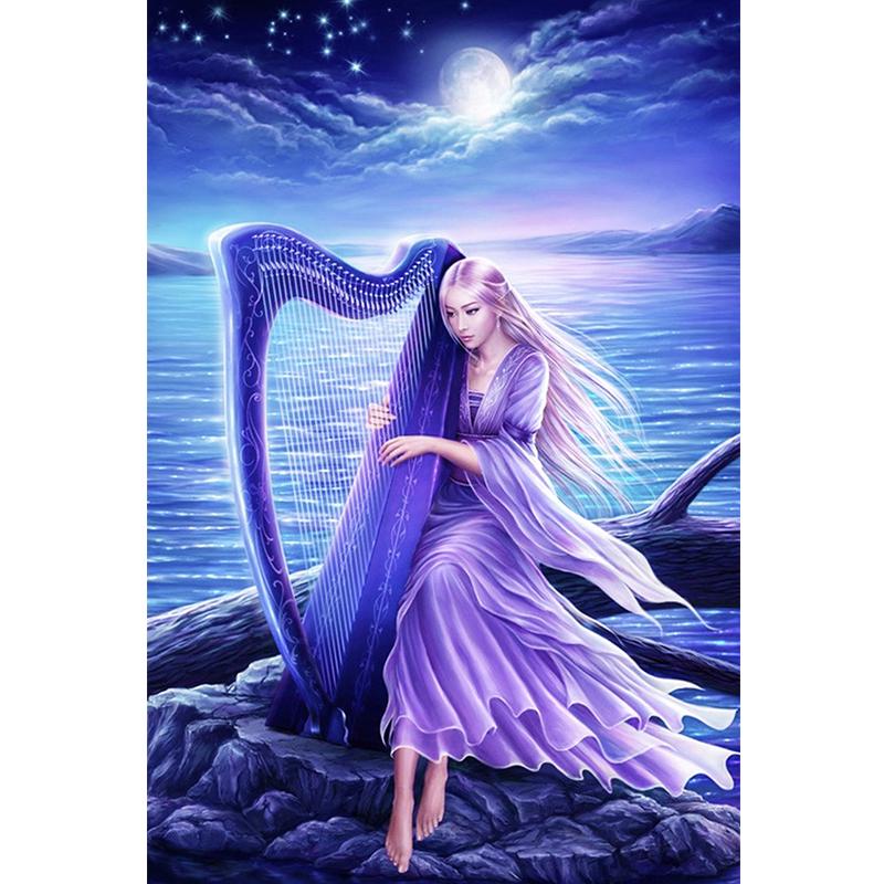 Kaufe 5D DIY Diamant Malerei Kreuzstich Mond Fee Harfe Rundbohrer ...