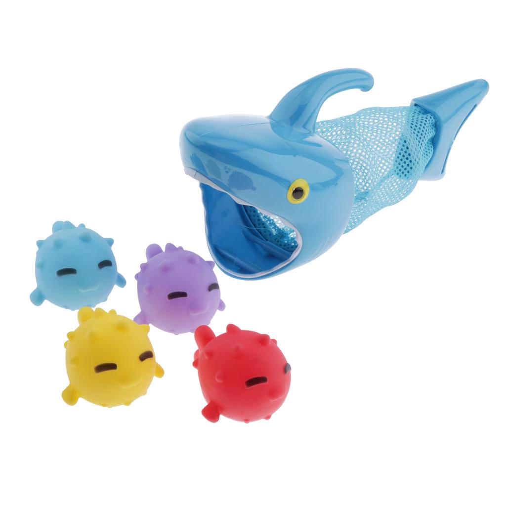 Buy Shark Grabber Bath Toy for Boys and Girls Blue with Teeth & 4 Fish ...