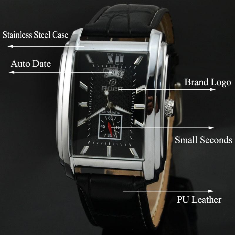 Buy GOER Tourbillon Automatic Mechanical Watch Men Rectangle Case PU ...