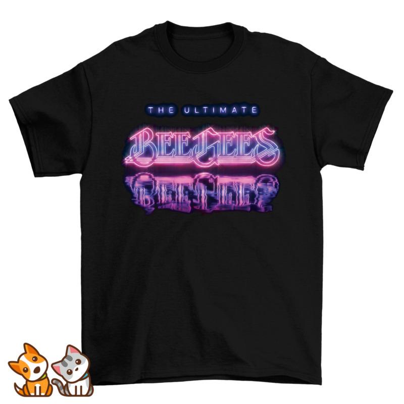 Bee Gees Ultimate Album Short Sleeve 100% Cotton Black Men Loose Korean ...