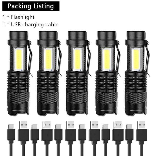 💰Koop Mini Rechargeable Led Flashlight With Xpe +Cob Light Beads ...