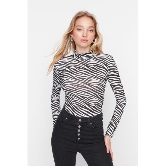 Cheap Black Zebra Patterned Knitted Body with Padded Snaps | Joom