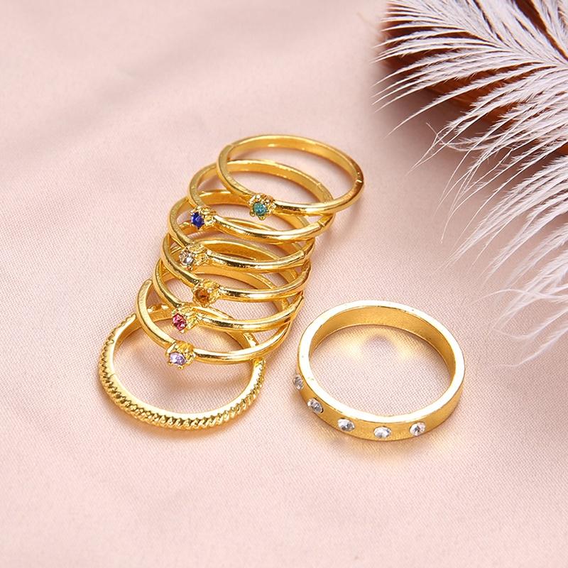 Buy 8 Pcs/Set Personality Gold Color Colorful Crystal Mini Finger Ring ...