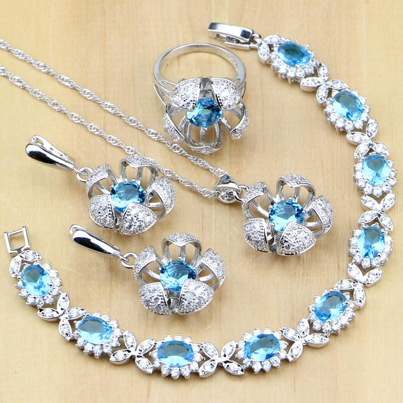 Buy Hyperbole Blue Cubic Zirconia Stone White CZ Silver Color Jewelry ...