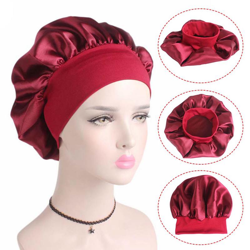 Buy Women's Satin Solid Wide-brimmed Sleeping Hat Night Sleep Cap at ...