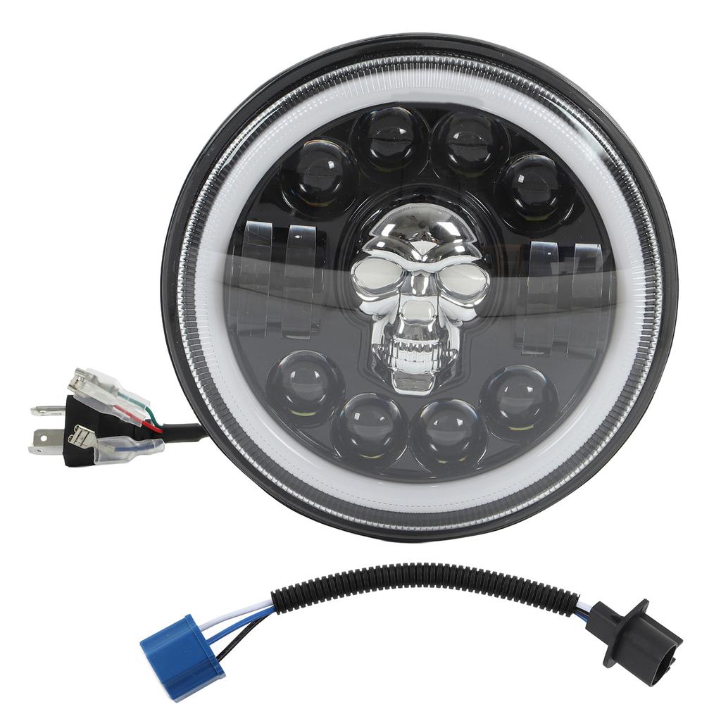 Buy 7in Motorcycle LED Angel Eye Headlight Skull Head Pattern White ...
