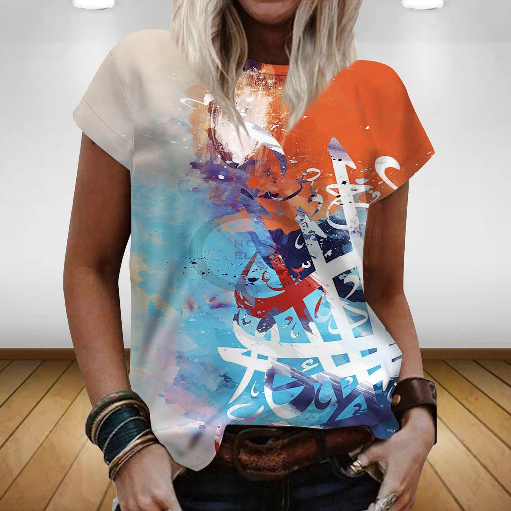 Cheap Summer Women Clothes Lady Loose Printing Tops Female Round Neck ...