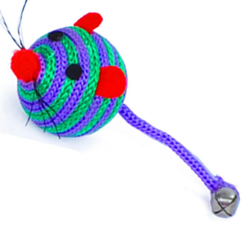 Buy Lovely Stripe Nylon Rope Round Ball Mouse Long Tail Bell Pet Cat ...