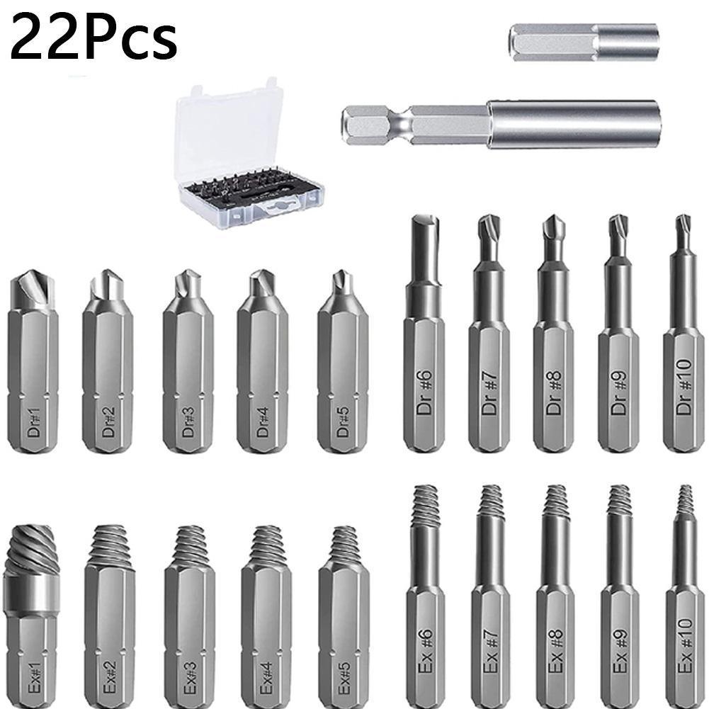 22Pcs Extractor Drill Bit Set Stripped Broken Screw Bolt Remover Stud ...