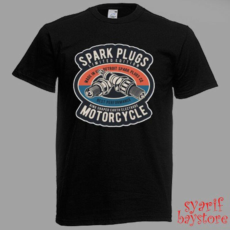 Buy Spark Plug Motorcycle Logo Mens Black T Shirt Size Fashion Short ...