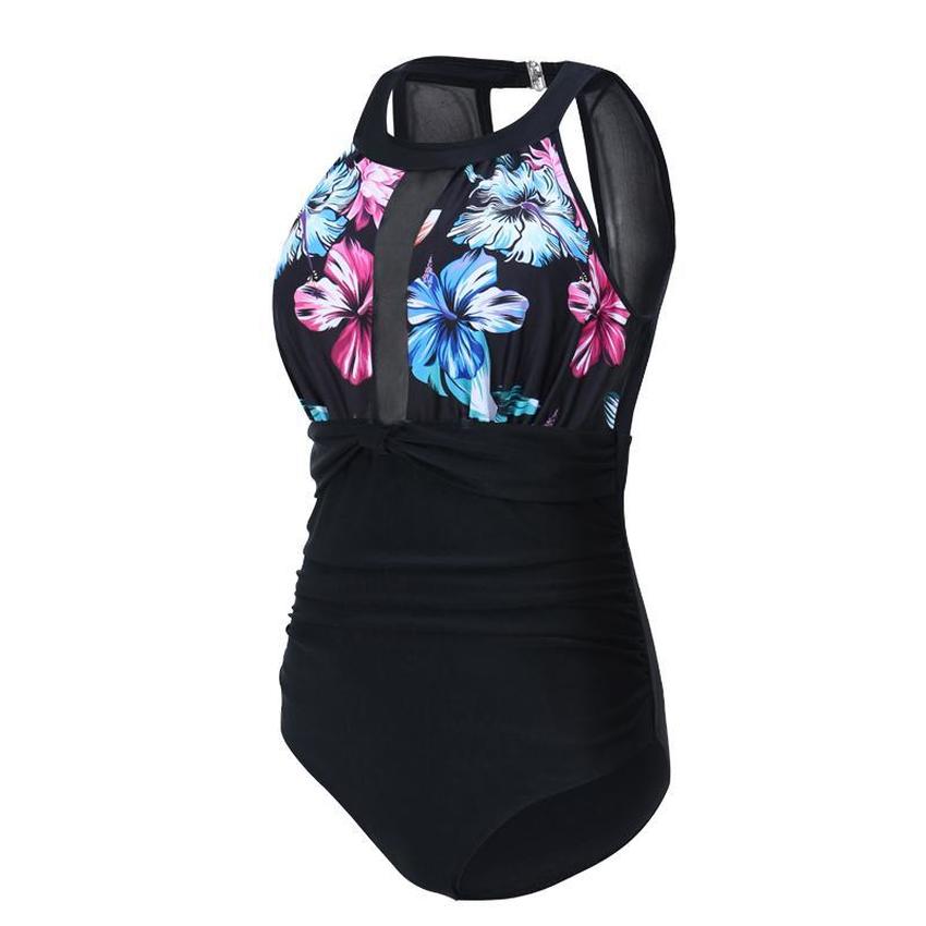 Buy Womens Plus Size Mesh Monokini High Neck Tummy Control Swimsuit ...