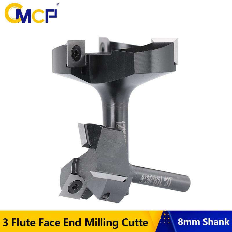 Buy CMCP Wood Milling Cutter 8mm Shank 3 Flute Planing Bits Face End ...