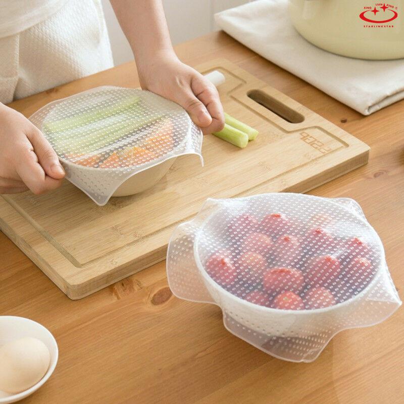 4PC Silicone Food Wrap Clear Reusable Silicone Wraps Seal Cover Stretch ...