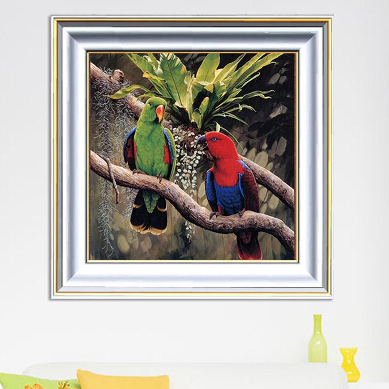 DIY DMC 11CT 14CT completely Cross stitch Animal Two parrots kits ...