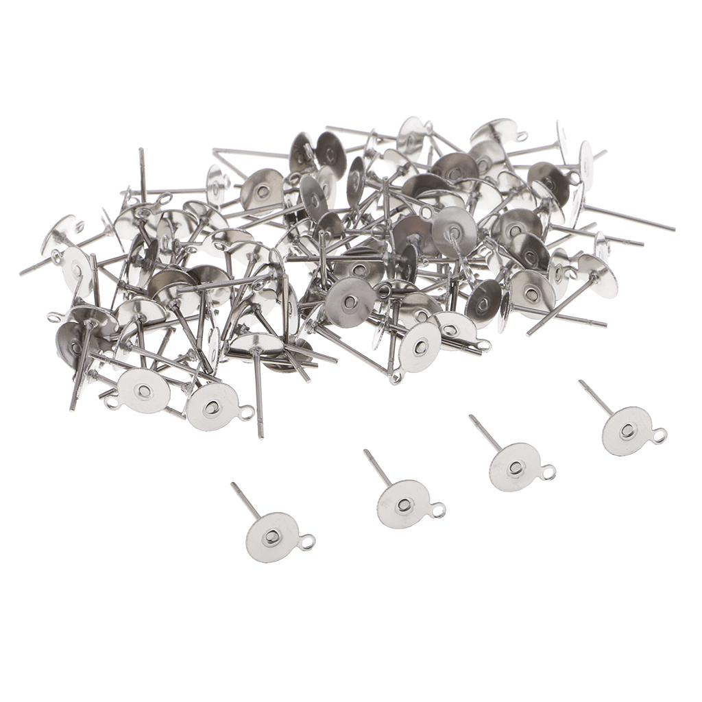 Buy 100Pcs Earrings Posts Stud Blank Earring Pin Backs Flat Pad ...