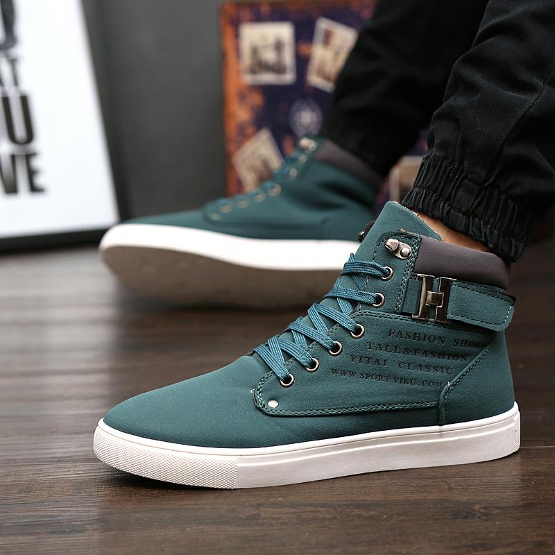 Buy High Top Men's Shoes Suede Men's Casual Sneaker Shoes Lace-up Wild ...