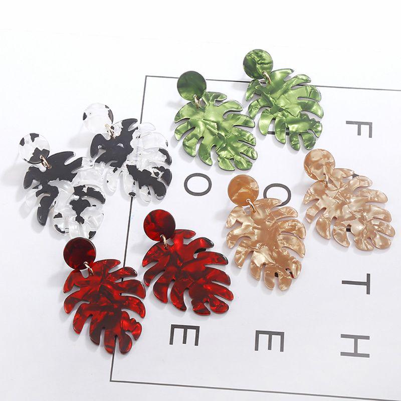 Buy Monstera Leaf Drop Dangle Earrings Acrylic Statement Tropical Plant ...
