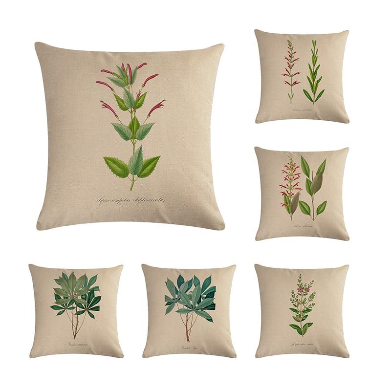 Satın alın Retro Flower Painting Style Green Plant Cushion Covers ...