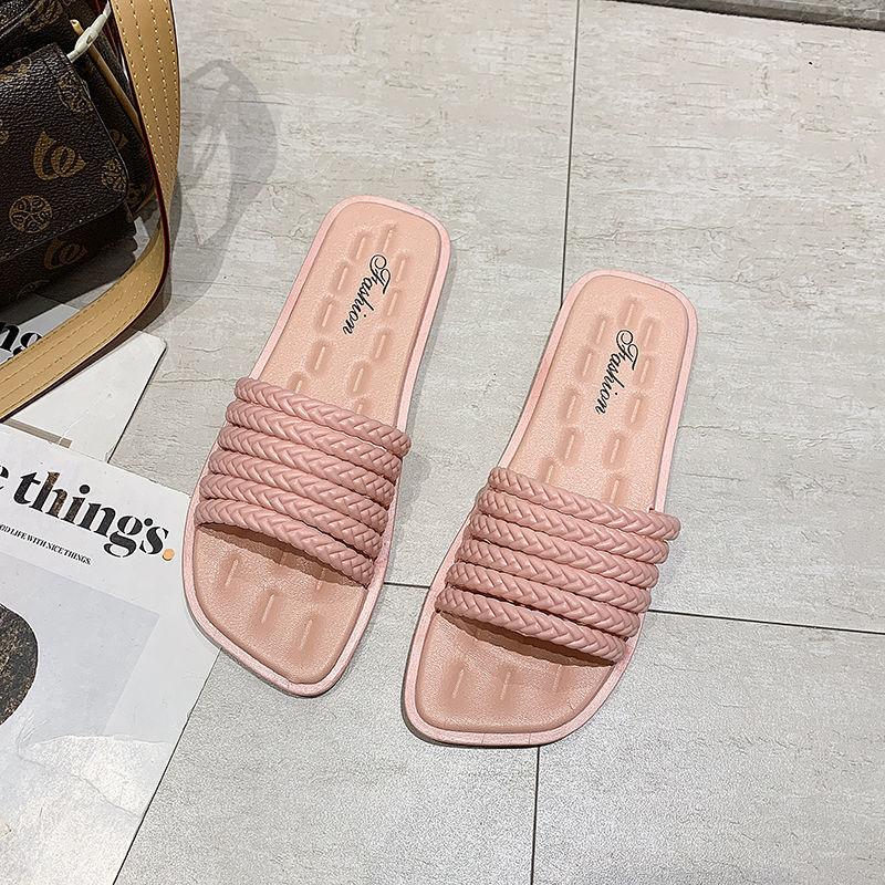 Cheap Square Toe Slippers Flat Heel Women Embroidery Diamond Slides ...