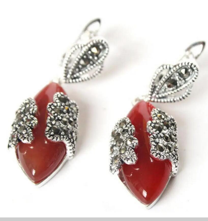 Buy NATURAL RED Natural Jade MARCASITE 925 SILVER EARRINGS at ...