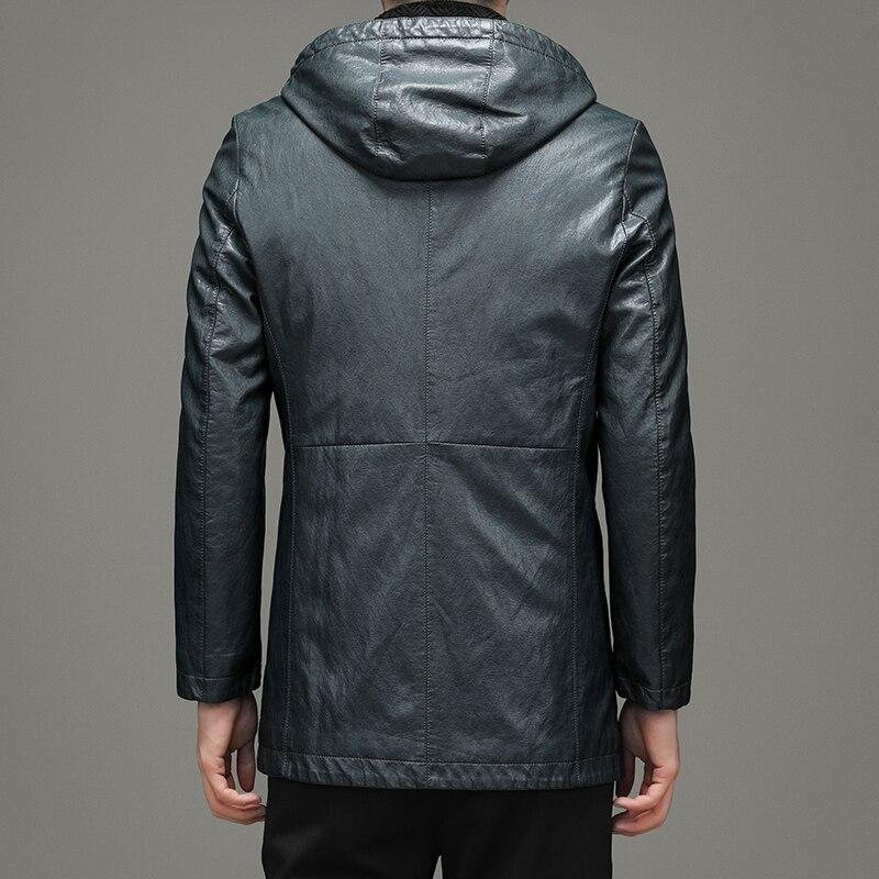 Acheter Haining Hiver Cuir Douvetune Homme Demi-long Capuchon ...