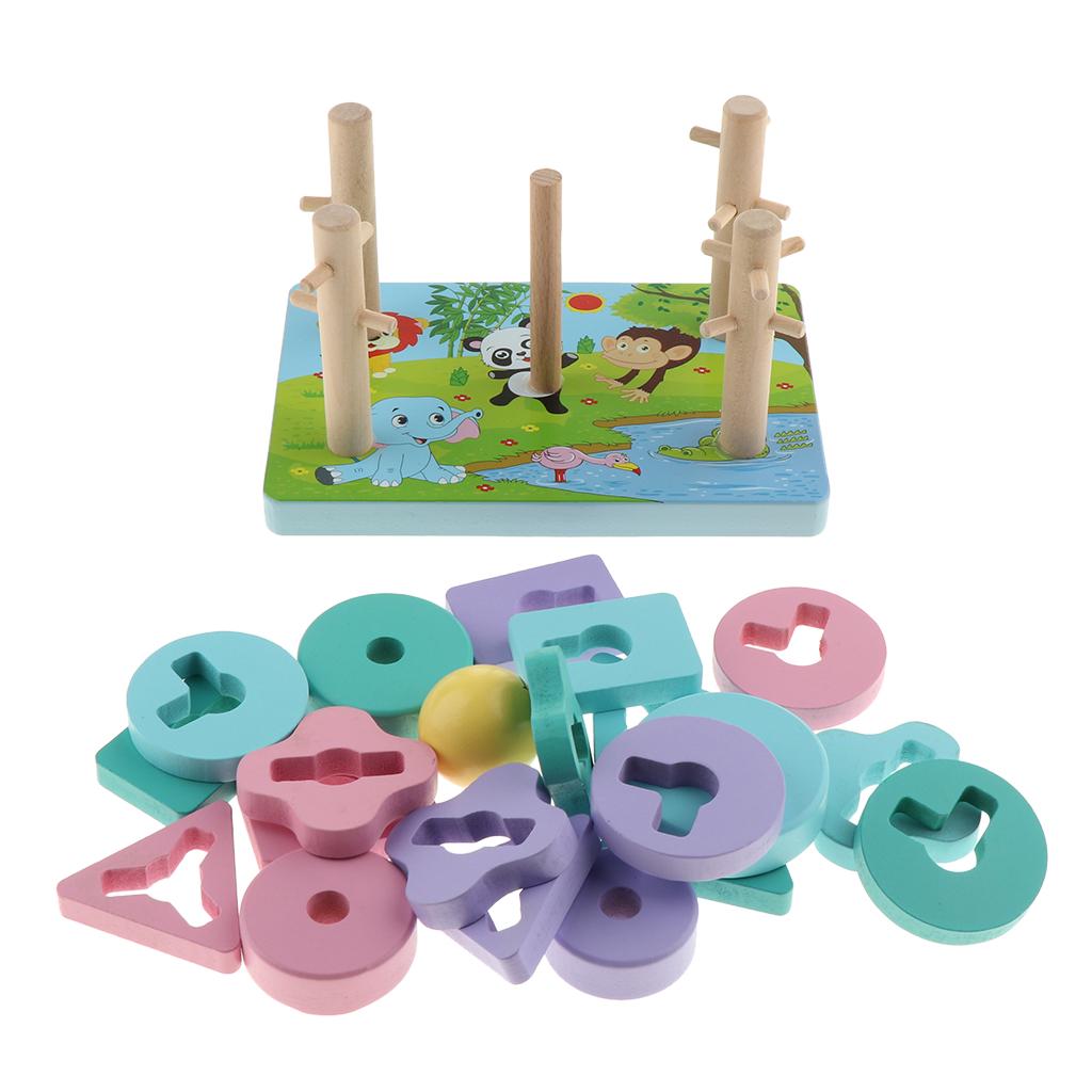 Buy Wooden Geometry Matching Puzzle Stacking Building Block Kids Early ...