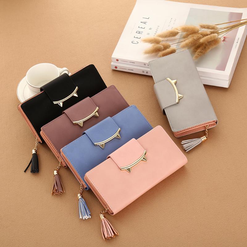 Buy PU Leather Long Tassel Wallet Cute Card Coin Holder Clutch Purse at ...