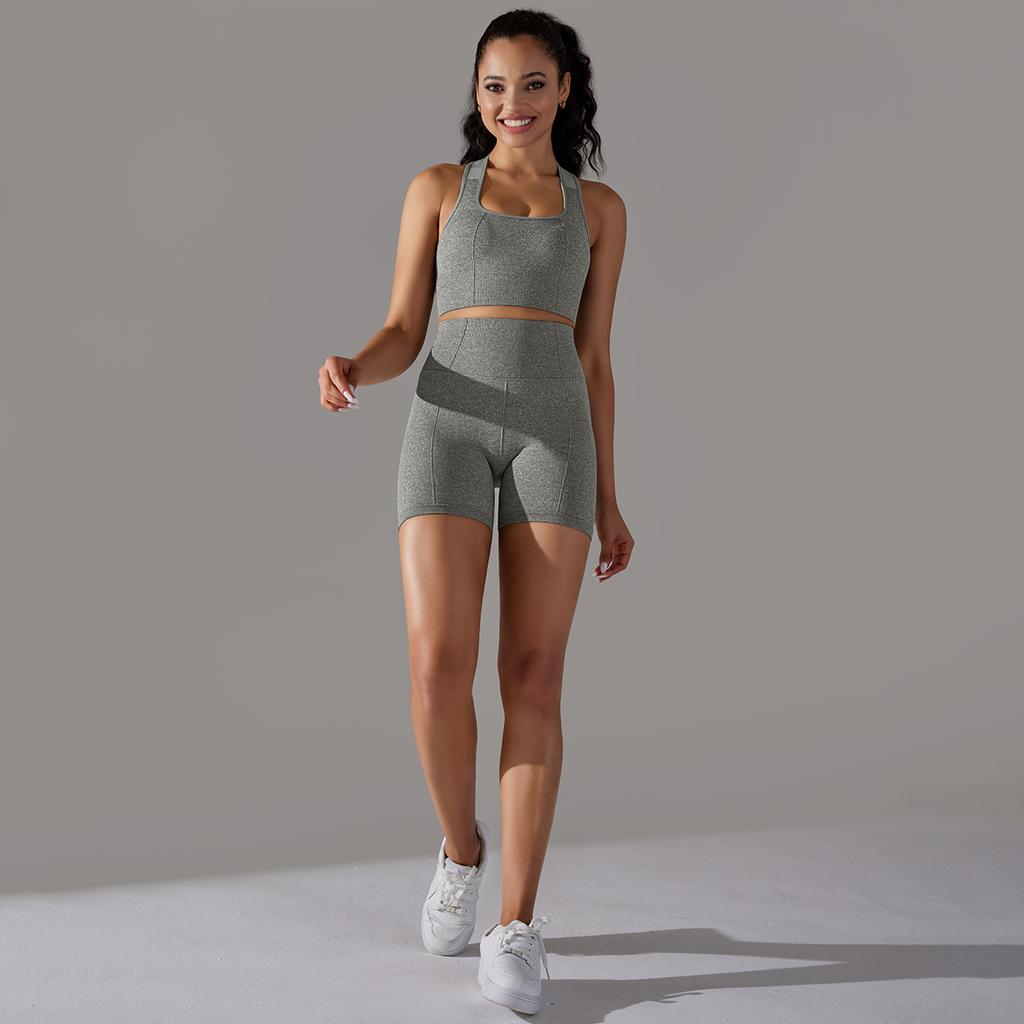 Cheap Nessaj Yoga Clothing Set Women Seamless Knit Gym Set Solid Colour Shorts Backless Fitness ...