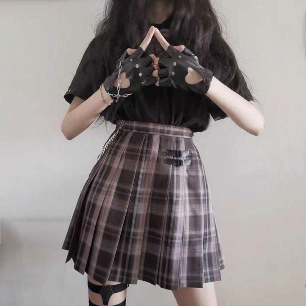 Buy Black White Punk Hollow Heart Korean Anime Mittens PU Leather Women ...