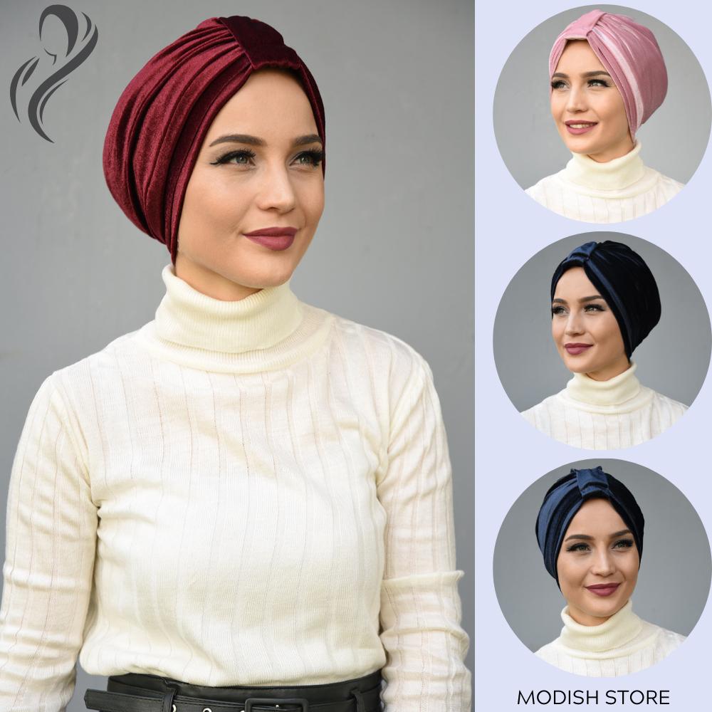 Buy Velvet Three-band Bonnet Hijab Cap Jersey Hijab for Women Hijab ...