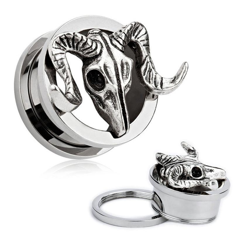1 Pair Screw-fix Goat Skull Ear Flesh Piercing Tunnel Expander Plugs ...