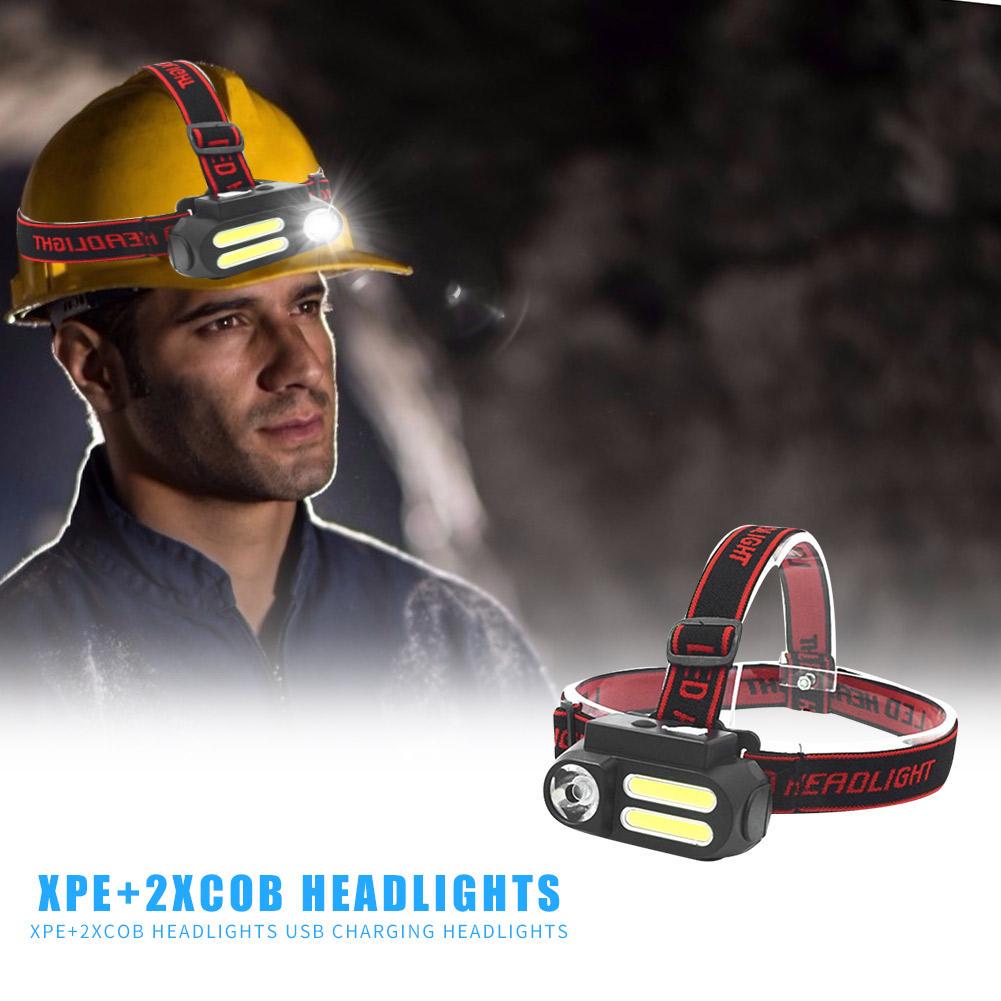 Buy LED Headlight 2x COB XPE Micro-USB Rechargeable Headlamp Flashlight ...