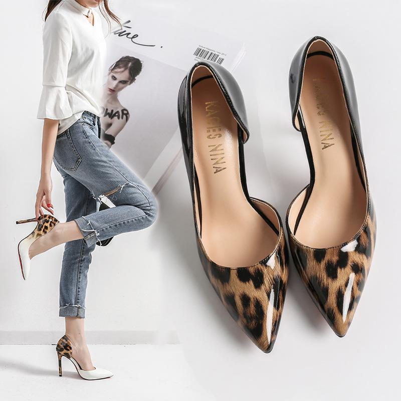 Buy Patent Leather Leopard Print Gradient Pointed Toe Stiletto High ...