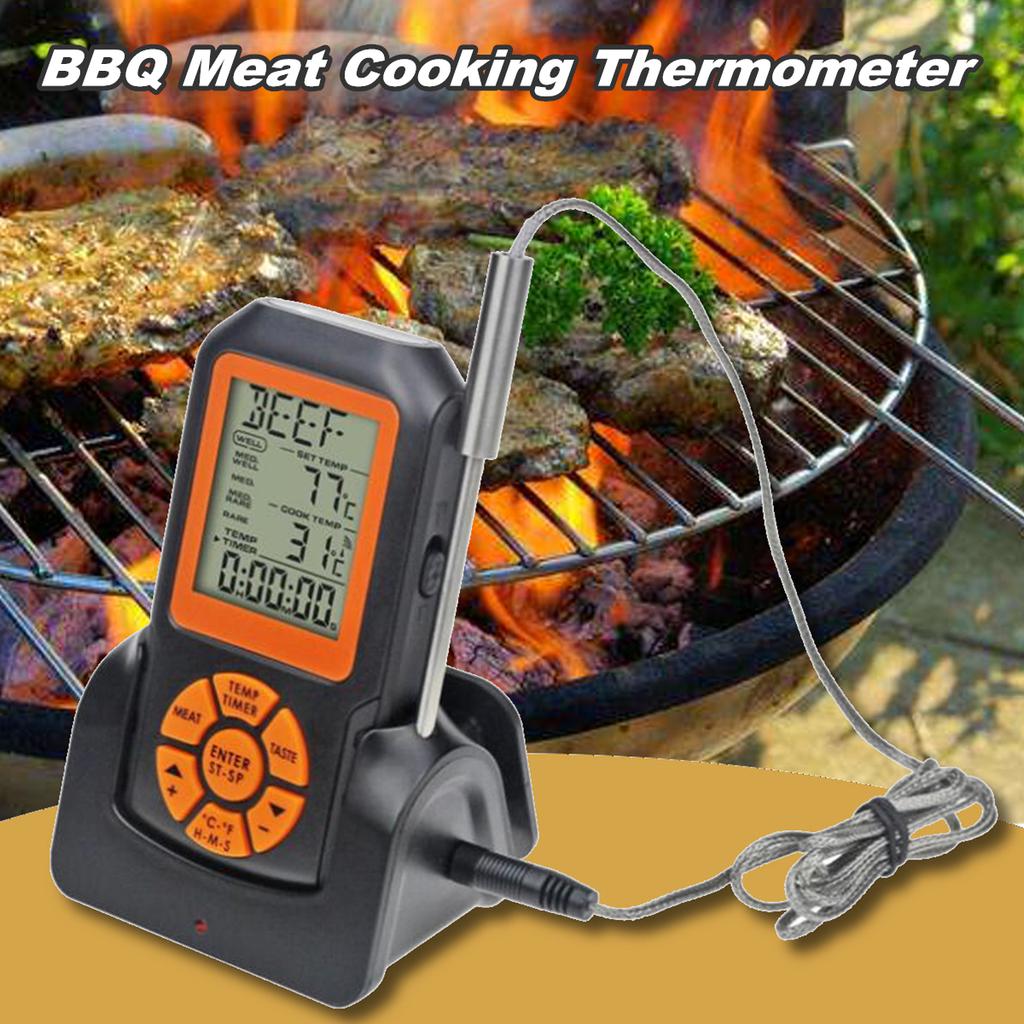 Wireless Remote Digital BBQ Meat Cooking Thermometer Stainless Steel ...