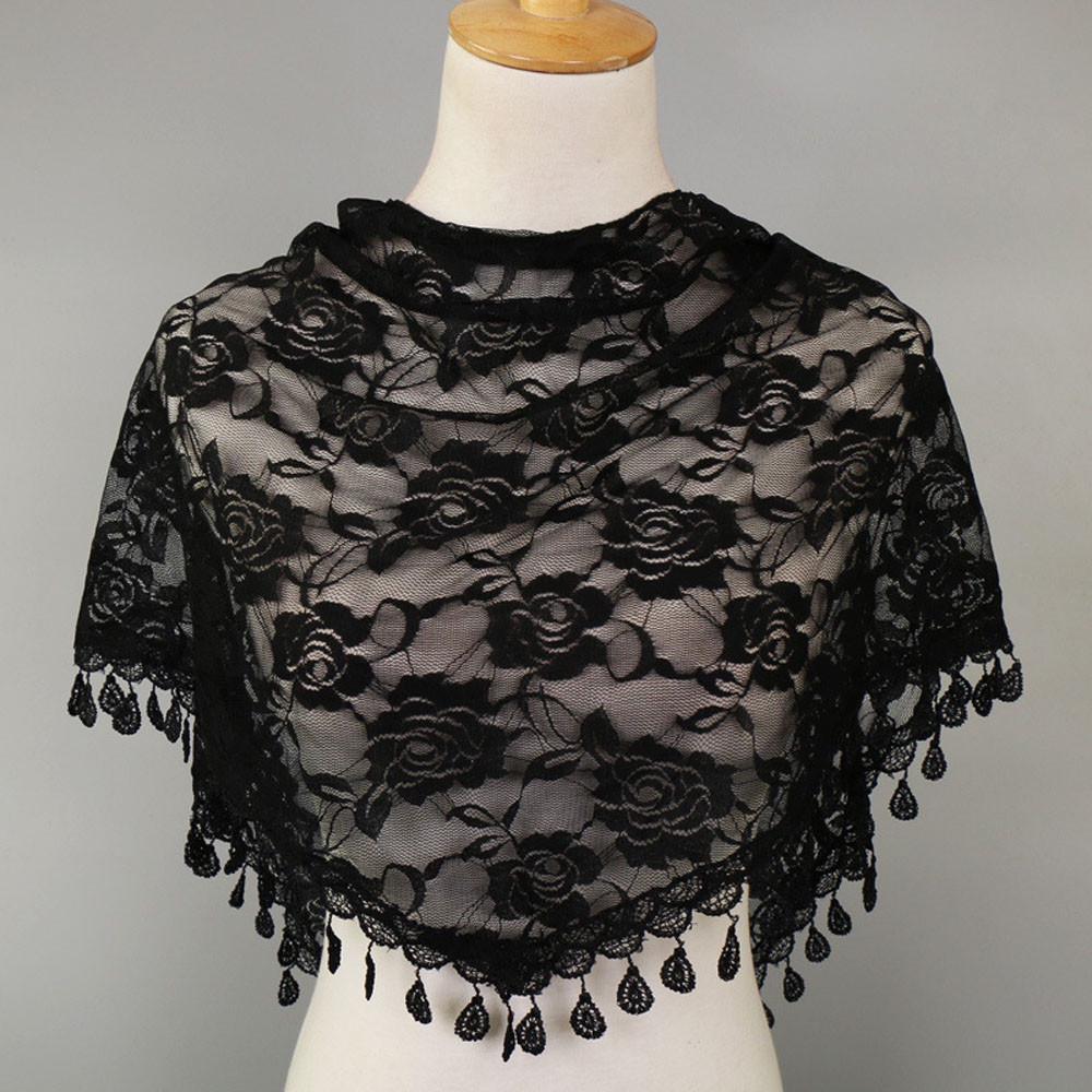 Buy Women Lace Tassel Lady Rose Floral Hollow Scarf Shawl Wraps Scarves ...