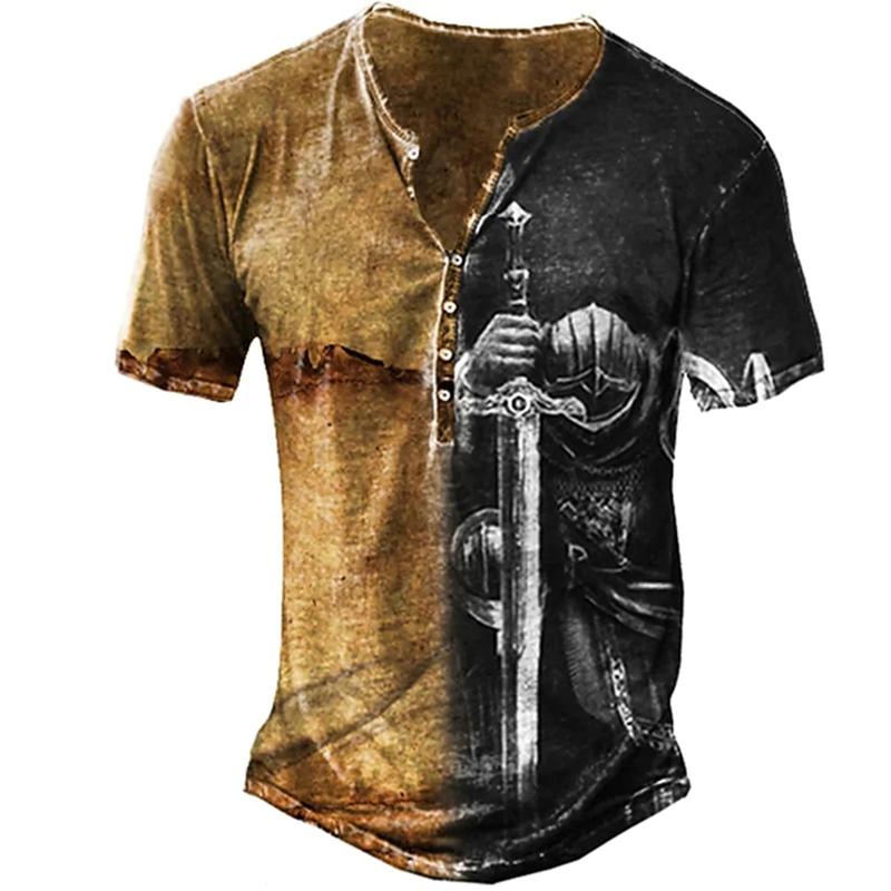 Köp Vintage knapp V-ringad T-shirt herrtryck Kortärmad Gothic Punk T ...