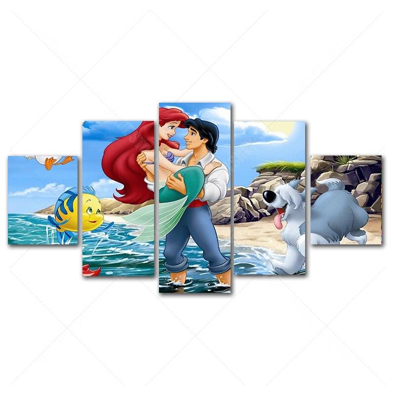 Buy Disney Ariel Princess And Prince Canvas Painting Poster Print ...