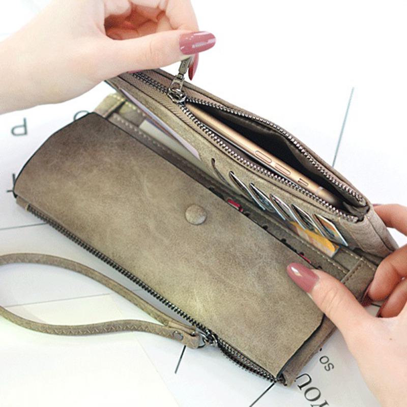 Buy Women Fashion PU Leather Trifold Purse Portable Zipper Buckle Long ...