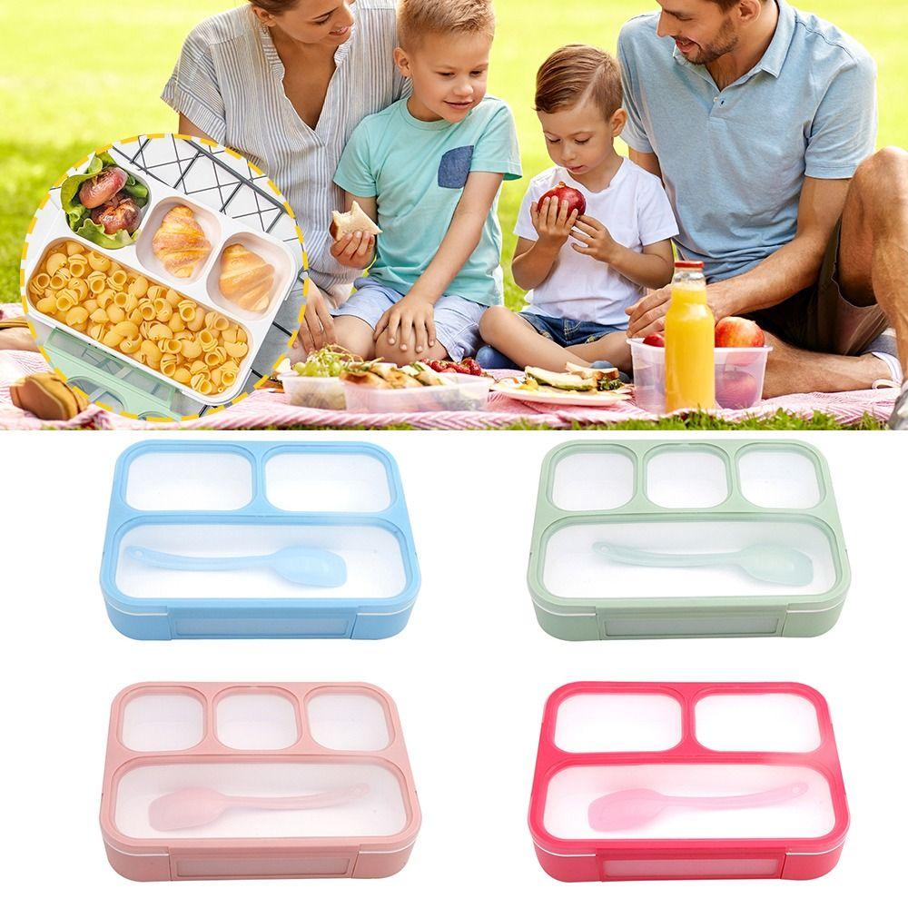 Buy With Spoon Rectangle Grid for Students Office Workers Lunch Box for ...