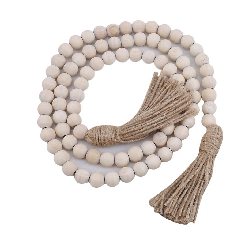Buy Wooden Bead String Garland With Tassels Farmhouse Beads Rustic ...