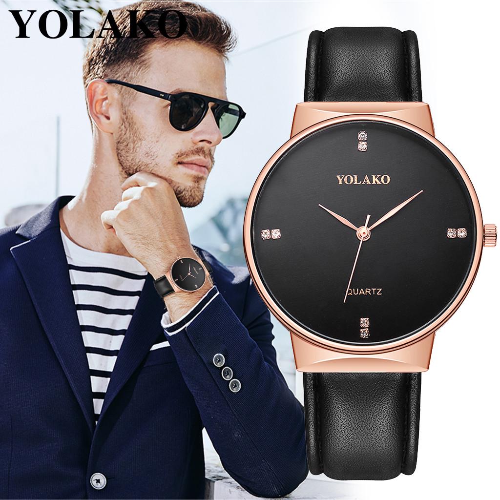 Buy YOLAKO Men's Casual Quartz Leather Band Newv Strap Watch Analog ...
